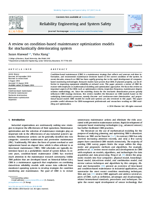 (PDF) A review on condition-based maintenance optimization models for stochastically ...