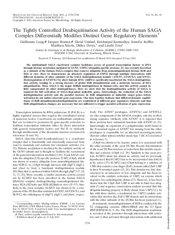 (PDF) The Tightly Controlled Deubiquitination Activity of the Human ...