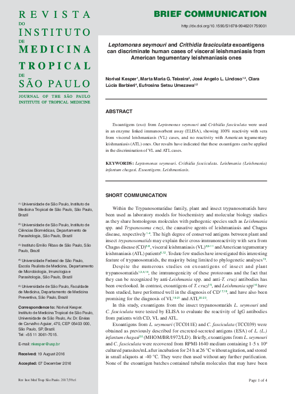 (PDF) Leptomonas seymouri and Crithidia fasciculata exoantigens can ...