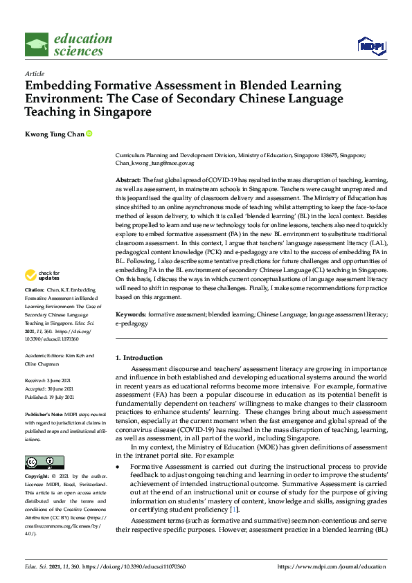 (PDF) Embedding Formative Assessment in Blended Learning Environment ...