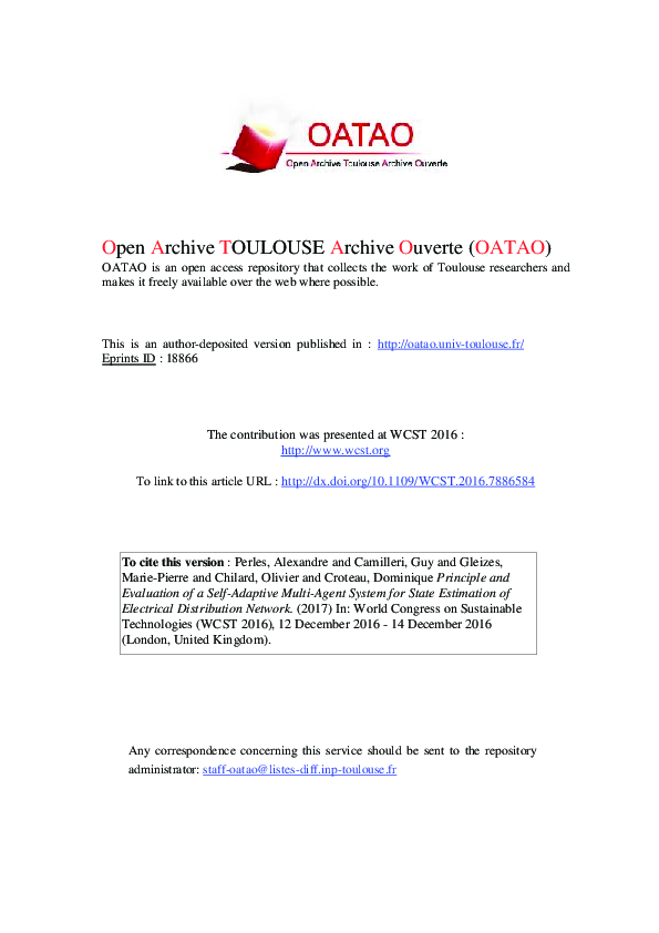 Pdf Principle And Evaluation Of A Self Adaptive Multi Agent System For State Estimation Of