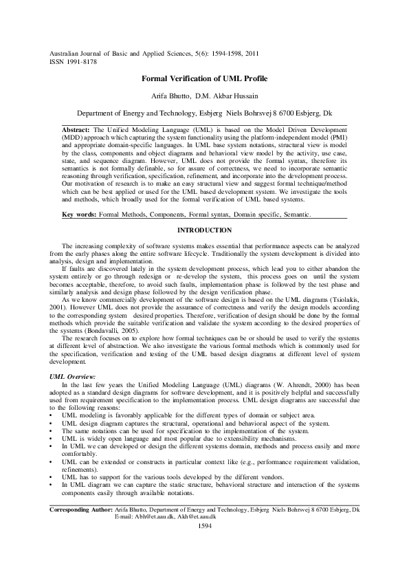 Pdf Formal Verification Of Uml Profile