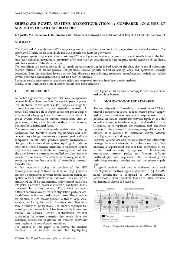 (PDF) Shipboard Power Systems Reconfiguration : A Compared Analysis of State-Ofthe-Art Approaches