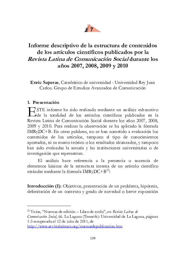 (PDF) Informe descriptivo de la estructura de contenidos de los ...
