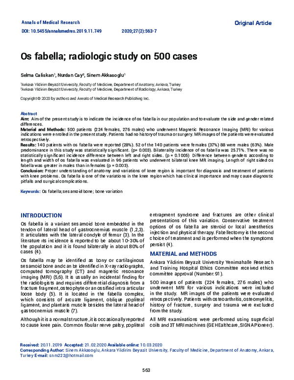(PDF) Os fabella; radiologic study on 500 cases