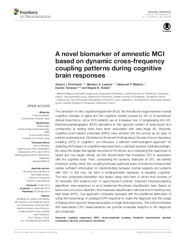 (PDF) A novel biomarker of amnestic MCI based on dynamic cross-frequency coupling patterns ...