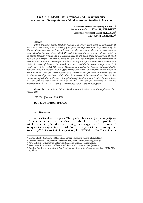 (PDF) The OECD Model Tax Convention and its commentaries as a source of ...