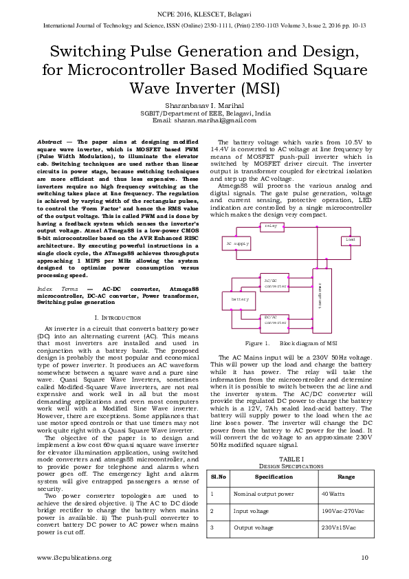 (PDF) Switching Pulse Generation and Design, for Microcontroller Based Modified Square Wave ...