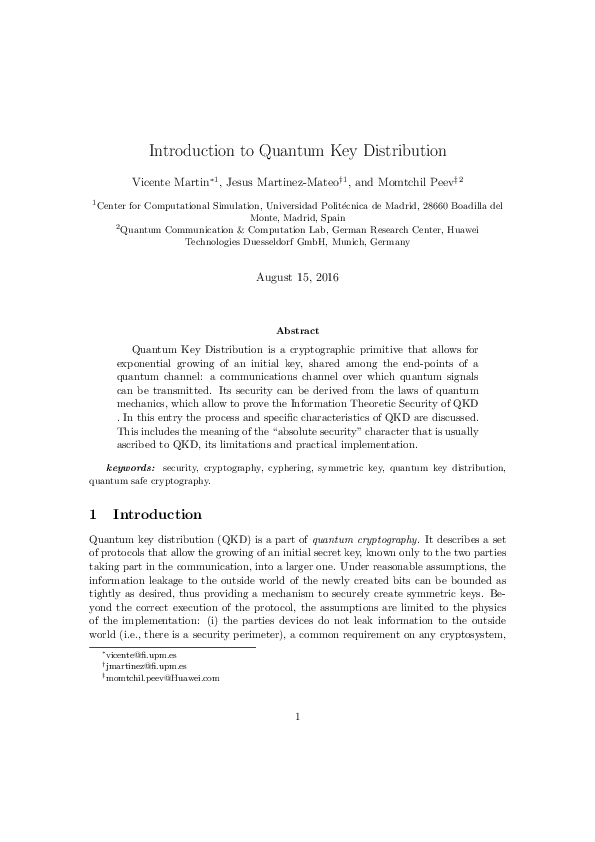 (PDF) Introduction to Quantum Key Distribution