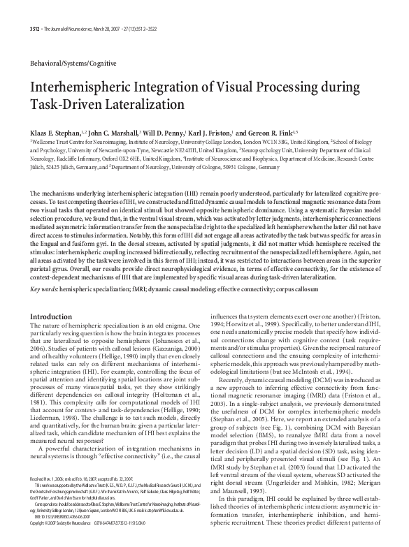 (PDF) Interhemispheric integration of visual processing during task-driven lateralization