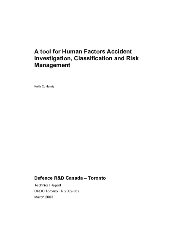 (PDF) A Tool for Human Factors Accident Investigation, Classification ...