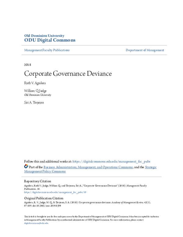 (PDF) Corporate Governance Deviance