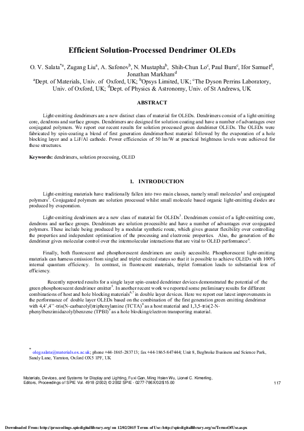 (PDF) Efficient solution-processed dendrimer OLEDs