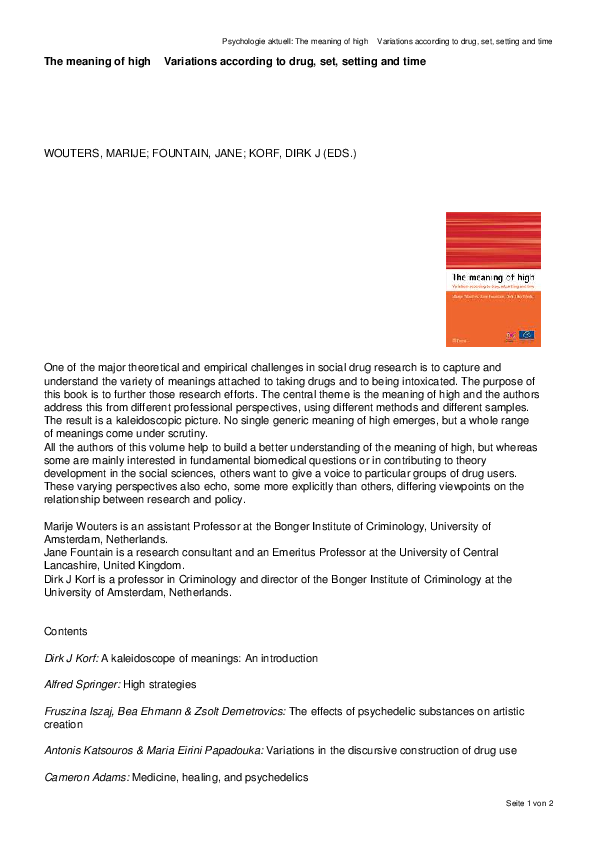 (PDF) The meaning of high Variations according to drug, set, setting ...