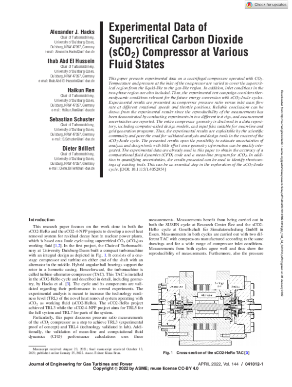 (PDF) Experimental Data of Supercritical Carbon Dioxide (sCO2 ...