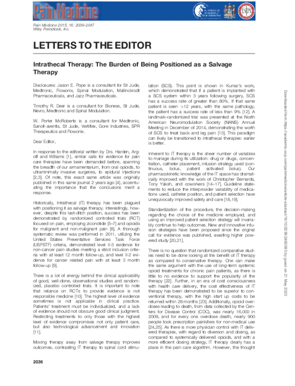 (PDF) Intrathecal Therapy: The Burden of Being Positioned as a Salvage ...