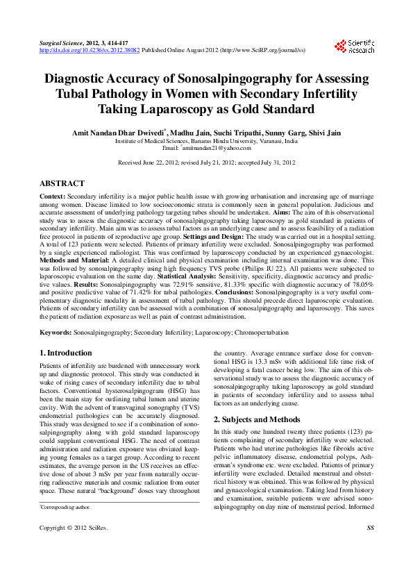(PDF) Diagnostic Accuracy of Sonosalpingography for Assessing Tubal ...