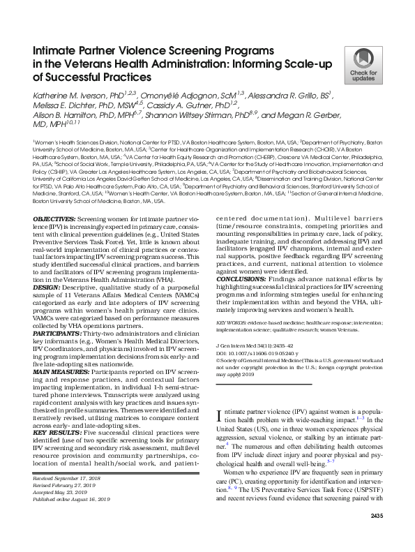 (PDF) Intimate Partner Violence Screening Programs in the Veterans ...