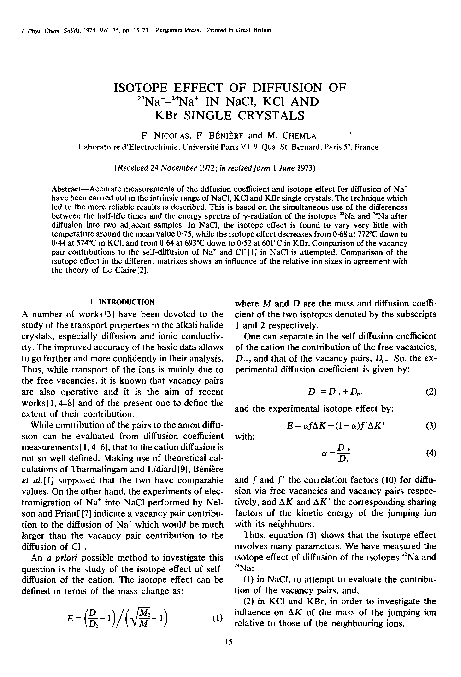 (PDF) Isotope effect of diffusion of 22Na+---24Na+ in NaCl, KCl and KBr ...