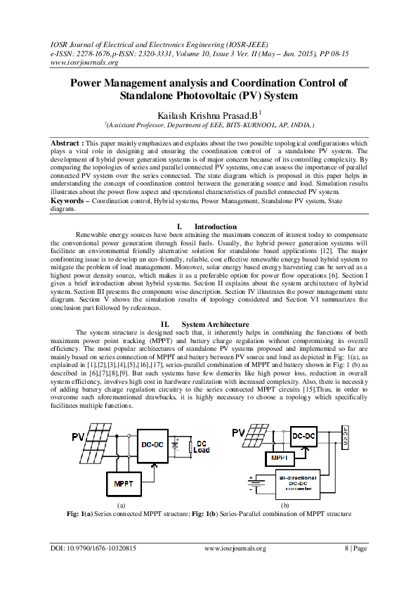 (PDF) Power Management analysis and Coordination Control of Standalone Photovoltaic (PV) System