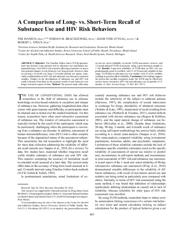 (PDF) Long- vs. Short-Term Recall of HIV Risks