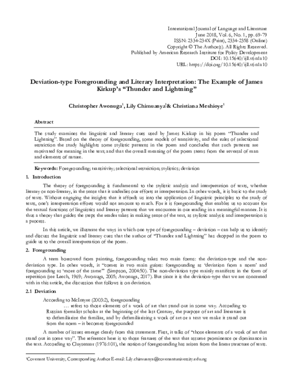 (PDF) Deviation-type Foregrounding and Literary Interpretation: The ...