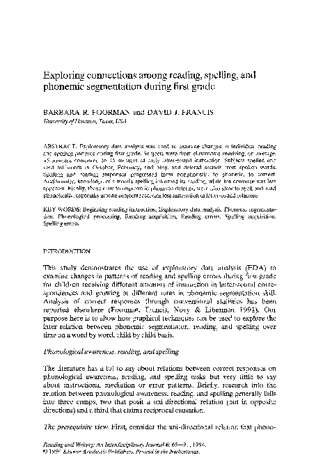 (PDF) Exploring connections among reading, spelling, and phonemic ...
