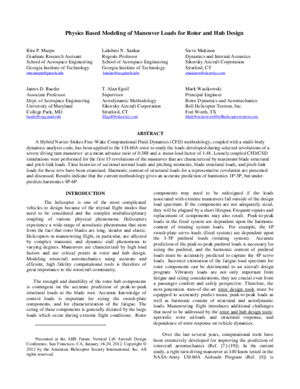 (PDF) Physics-Based Modeling of Maneuver Loads for Rotor and Hub Design