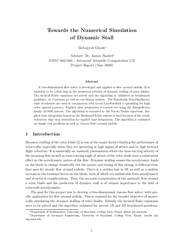 Pdf Towards The Numerical Simulation Of Dynamic Stall