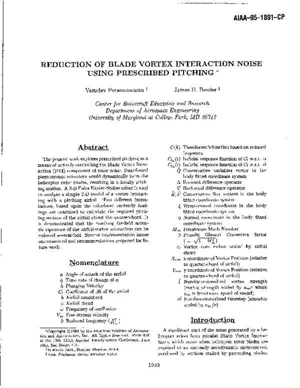 (PDF) Reduction of blade vortex interaction noise using prescribed pitching