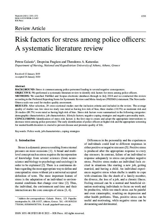 (PDF) Risk factors for stress among police officers: A systematic ...