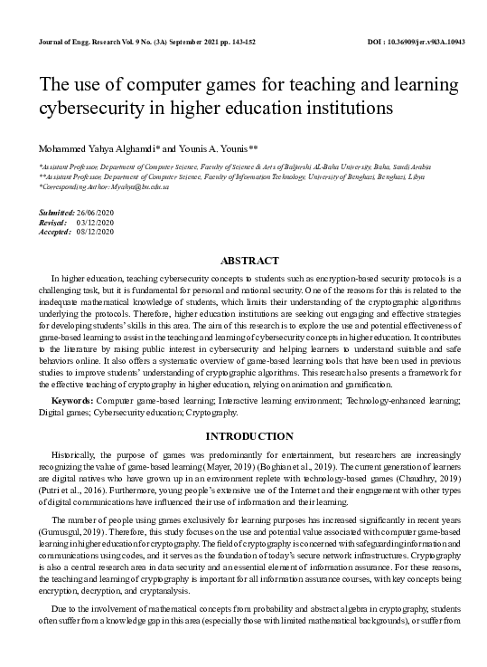 (PDF) The use of computer games for teaching and learning cybersecurity ...