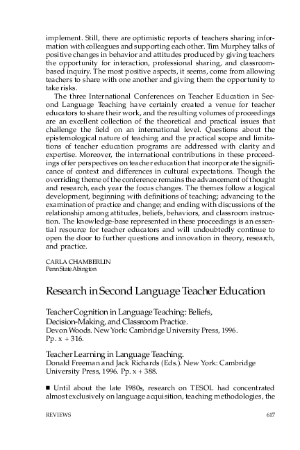 (PDF) Research in Second Language Teacher Education