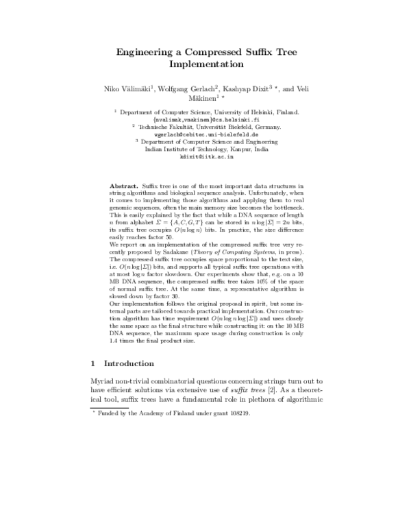Pdf Engineering A Compressed Suffix Tree Implementation