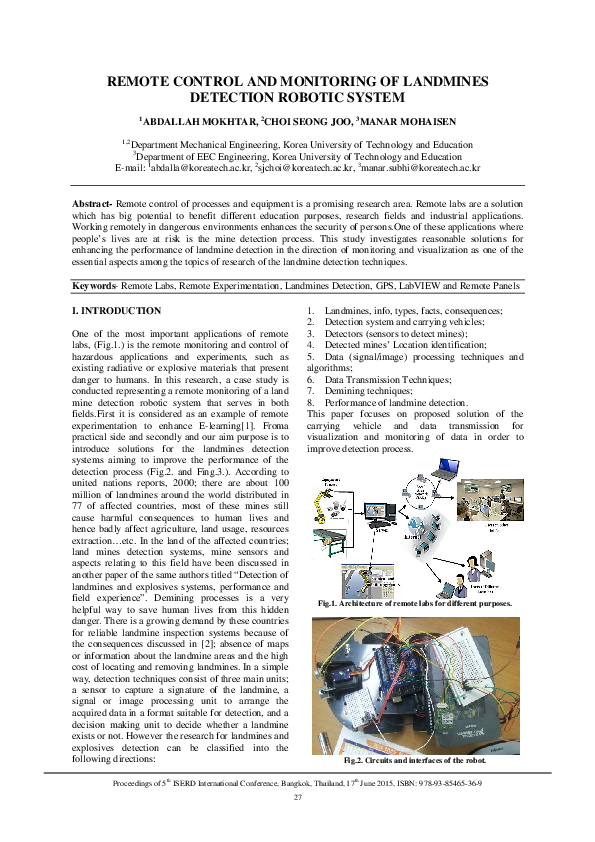 (PDF) Remote Control and Monitoring of Landmines Detection Robotic System