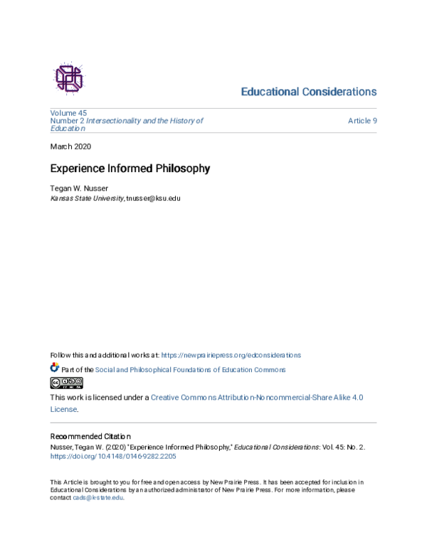 (PDF) Experience Informed Philosophy