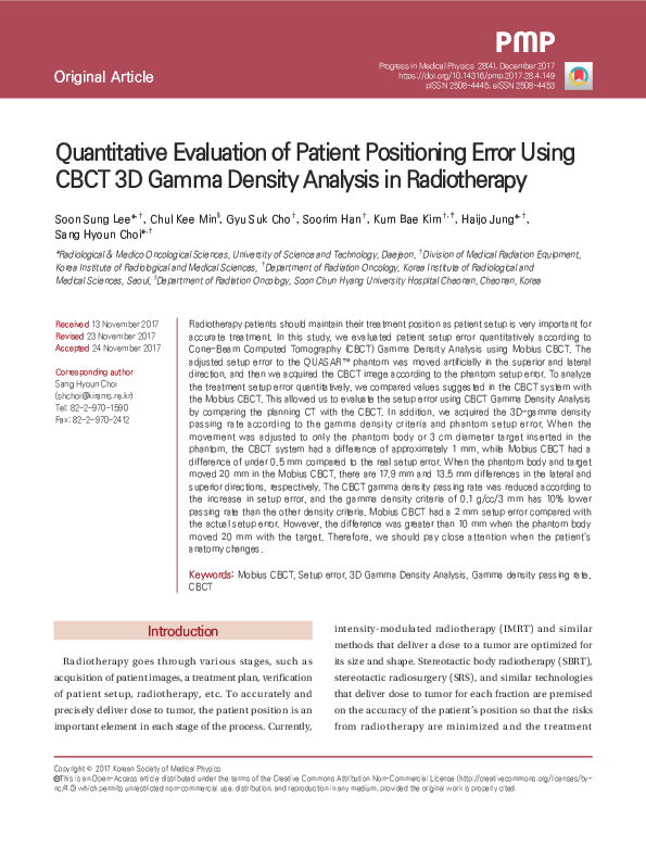 (PDF) Quantitative Evaluation of Patient Positioning Error Using CBCT ...