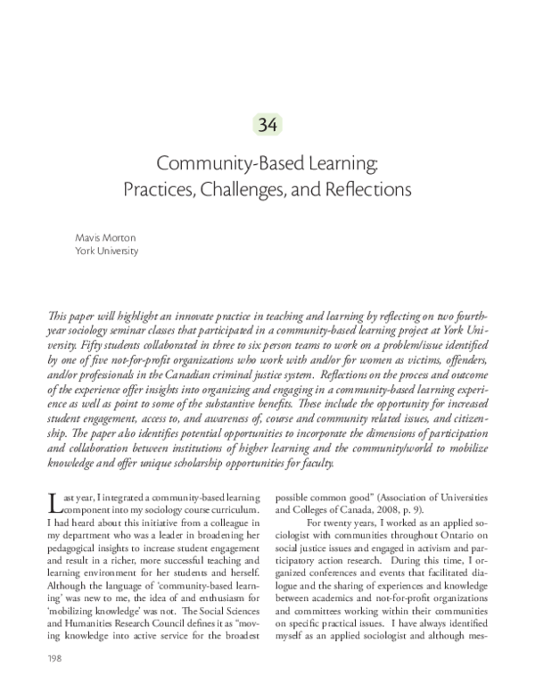 (PDF) 34. Community-Based Learning: Practices, Challenges, and Reflections
