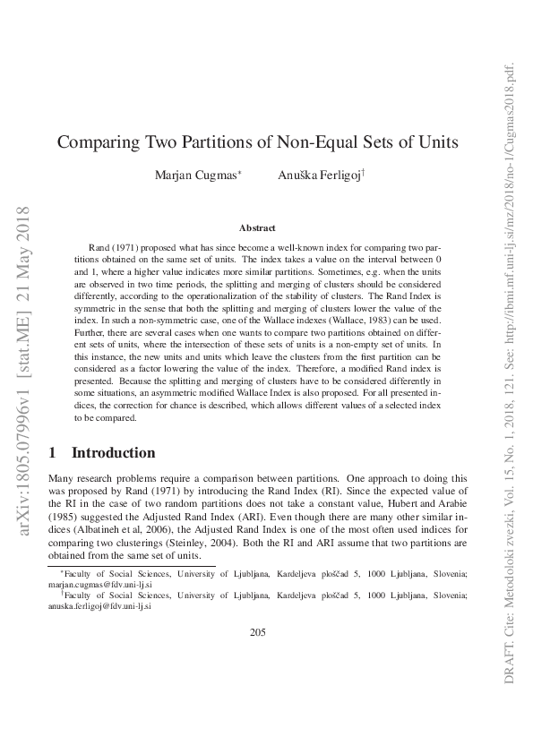 (PDF) Comparing Two Partitions of Non-Equal Sets of Units