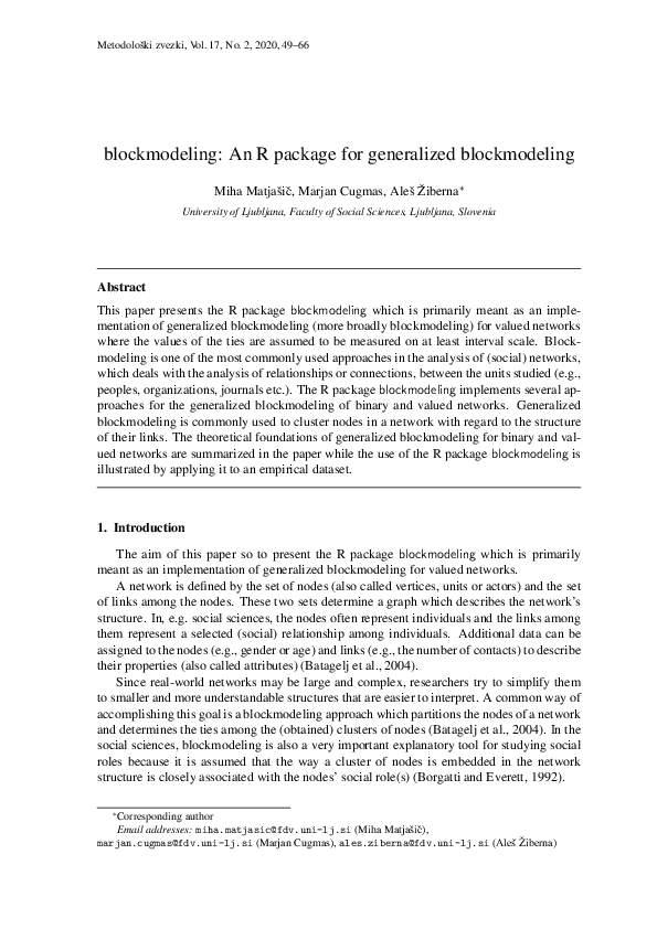 (PDF) blockmodeling: an R package for Generalized Blockmodeling