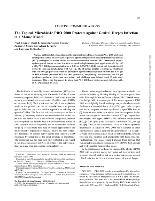(PDF) The Topical Microbicide PRO 2000 Protects against Genital Herpes ...