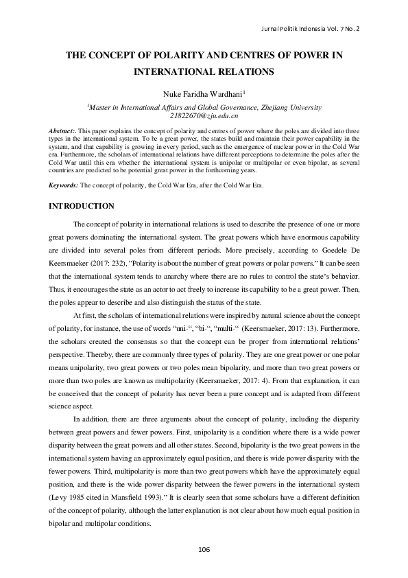 (PDF) The Concept of Polarity and Centres of Power in International ...