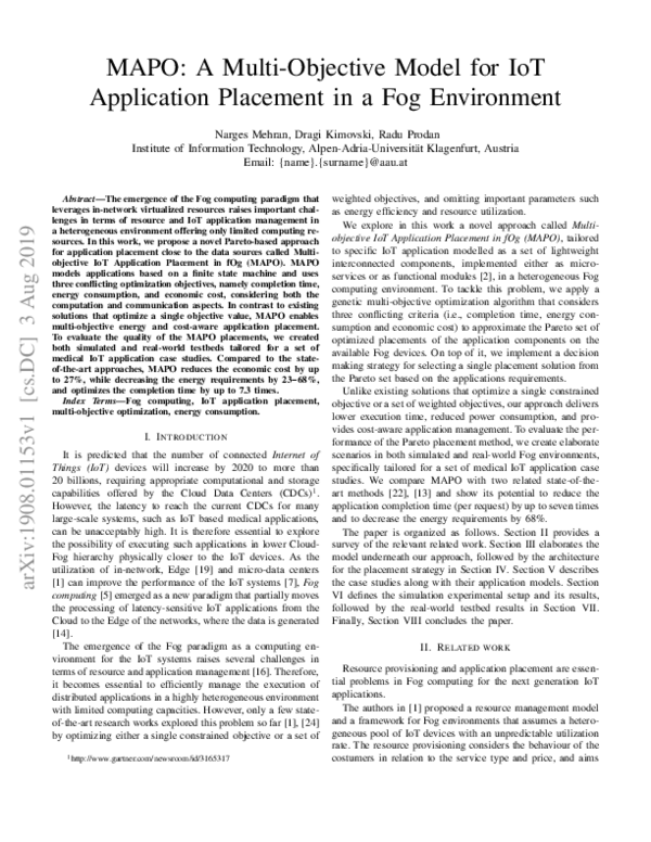 (PDF) Mapo a Multi Objective Model for Iot Application Placement in a ...
