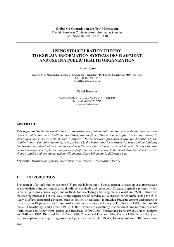 (PDF) Using structuration theory to explain information systems development and use in a public ...
