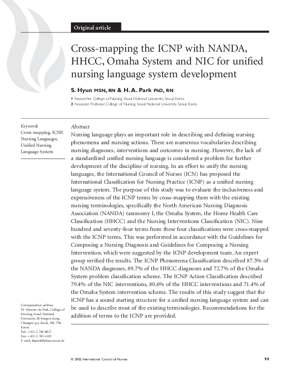 (PDF) Cross‐mapping the ICNP with NANDA, HHCC, Omaha System and NIC for ...