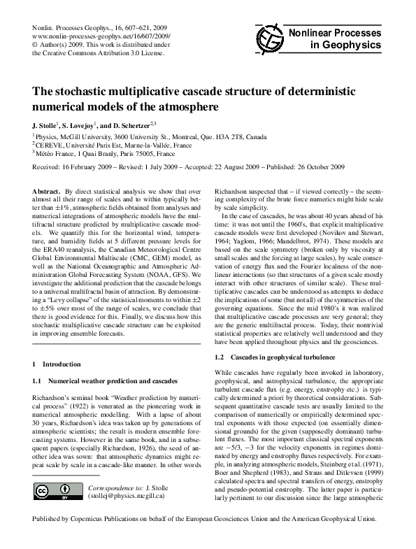 Pdf The Stochastic Multiplicative Cascade Structure Of Deterministic Numerical Models Of The