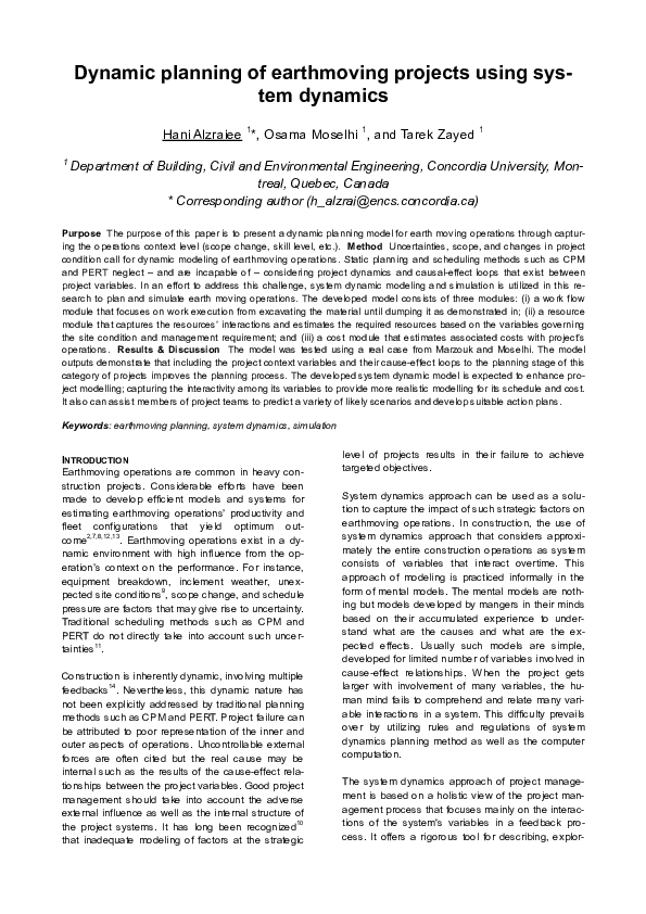 (PDF) Dynamic planning of earthmoving projects using system dynamics