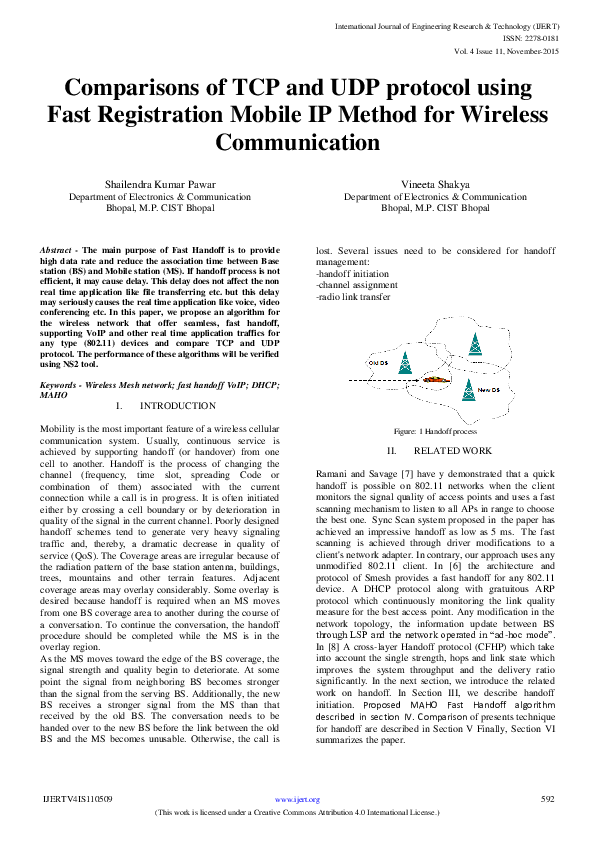 (PDF) Comparisons of TCP and UDP protocol using Fast Registration Mobile IP Method for Wireless ...