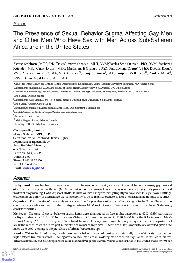 (PDF) Protocol The Prevalence of Sexual Behavior Stigma Affecting Gay ...