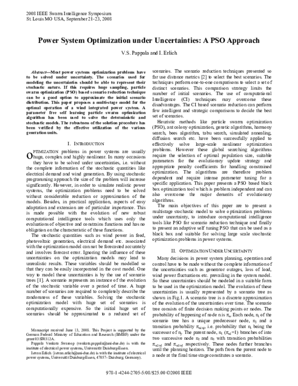 (PDF) Power system optimization under uncertainties: A PSO approach